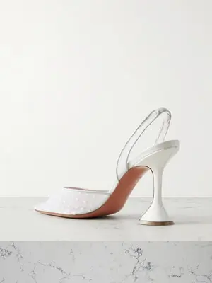 Amina Muaddi Holli Leather-trimmed Slingback Pumps - White