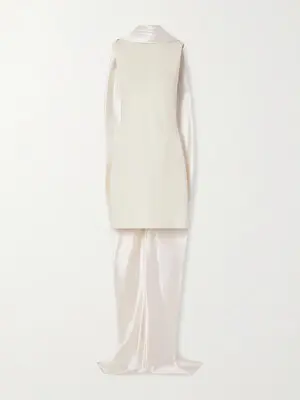 DANIELLE FRANKEL Mimi Scarf-detailed Silk-blend Satin-trimmed Wool-blend Mini Dress - Neutrals