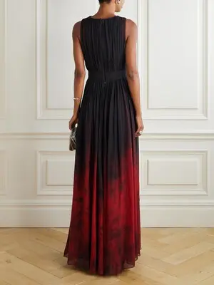 Elie Saab Pleated Dégradé Chiffon Gown - Red