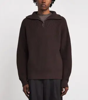 Officine Générale Merino Wool Quarter-zip Ribbed Sweater