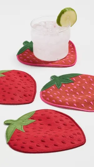 PIECEWORK Strawberry Cocktail Napkins Set Of 4