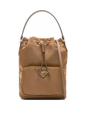 Prada Drawstring Pocket Satchel - Brown