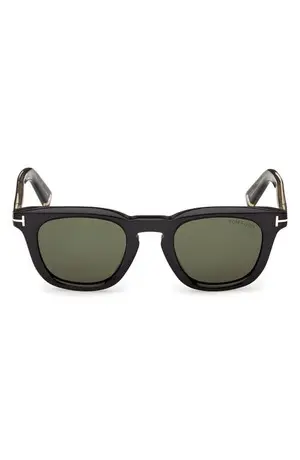 TOM FORD 48mm Square Sunglasses - Shiny Black/green Lens