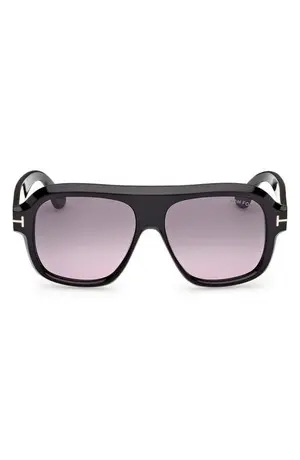 TOM FORD 56mm Gradient Pilot Sunglasses - Shiny Black/smoke Lens