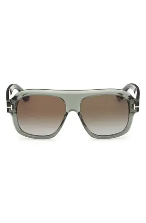 TOM FORD 56mm Gradient Pilot Sunglasses - Shiny Sage/green Lens