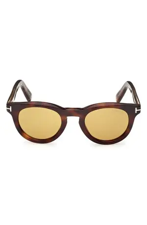 TOM FORD 47mm Round Frame Sunglasses - Classic Havana/vicuna Lens