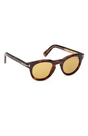 TOM FORD 47mm Round Frame Sunglasses - Classic Havana/vicuna Lens