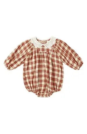RYLEE + CRU Heidi Plaid Linen Blend Bubble Romper - Red