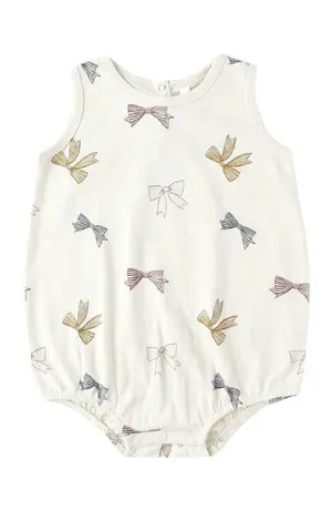 RYLEE + CRU Bows Print Cotton Bubble Romper - Natural