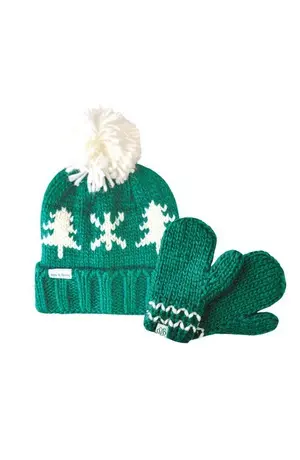 BITS & BOWS Knitted Hat And Mittens Bundle - Green