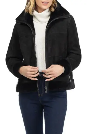Gorski Merino Genuine Shearling Zip Jacket - Black