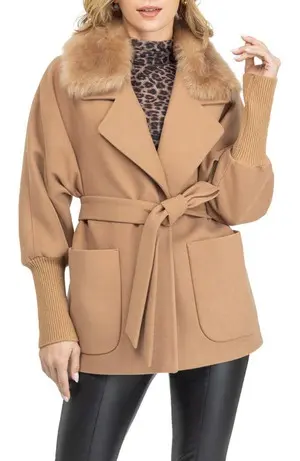 Gorski Fabric Jacket With Detachable Shearling Collar - Camel