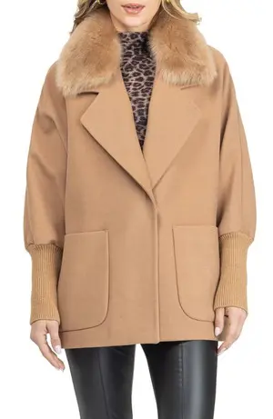 Gorski Fabric Jacket With Detachable Shearling Collar - Camel