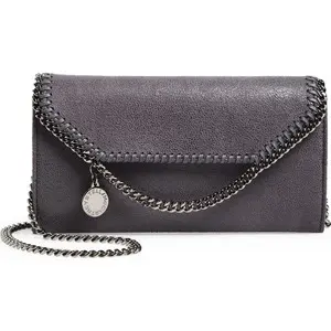 Stella McCartney Falabella Shaggy Faux Leather Wallet On A Chain - Bark