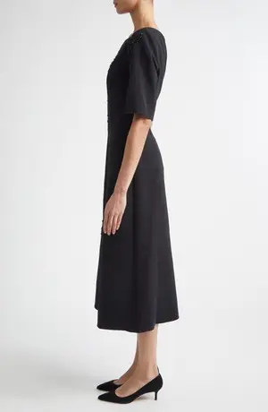 Carolina Herrera Embroidered Bateau Neck Midi Dress