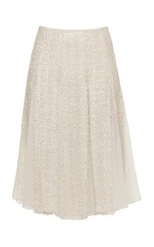 DES_PHEMMES Paneled Hand-woven Tweed Skirt - Ivory