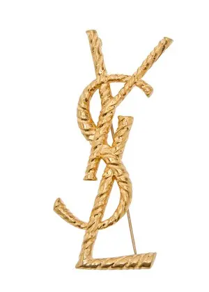 Saint Laurent Logo Sculpted Metal Brooch - Gold