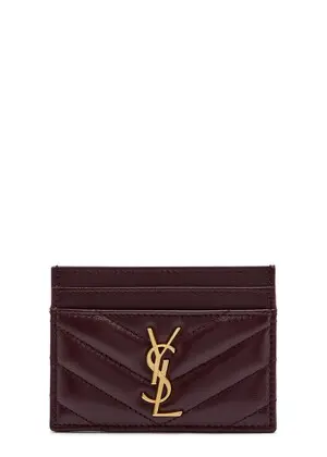 Saint Laurent Cassandre Quilted Card Holder - Burgundy