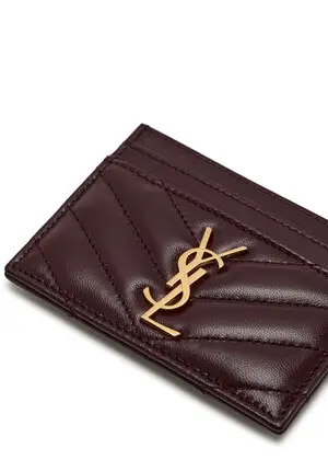 Saint Laurent Cassandre Quilted Card Holder - Burgundy