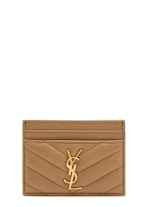 Saint Laurent Cassandre Quilted Card Holder Tan