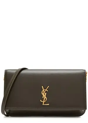 Saint Laurent Logo Saffiano Leather Phone Holder - Khaki