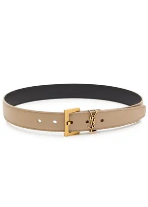 Saint Laurent Logo Leather Belt - Beige