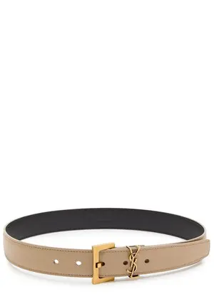 Saint Laurent Logo Leather Belt - Beige