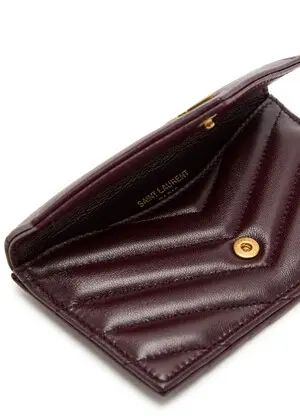Saint Laurent Cassandre Quilted Card Holder - Burgundy