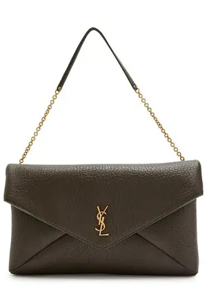 Saint Laurent Envelope Grained Leather Pouch - Khaki
