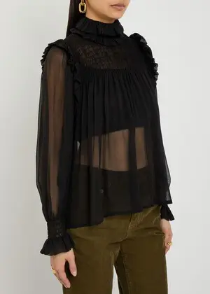 Saint Laurent Ruffled Sheer Silk Blouse
