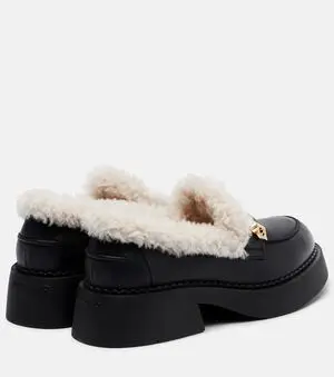 FERRAGAMO Caminia Shearling-trimmed Leather Loafers