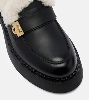 FERRAGAMO Caminia Shearling-trimmed Leather Loafers