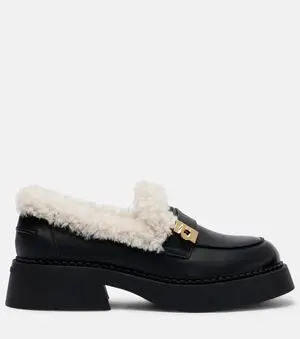 FERRAGAMO Caminia Shearling-trimmed Leather Loafers