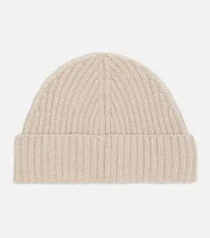 Loewe Anagram Ribbed-knit Cashmere Beanie - Beige