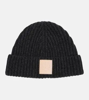 Loewe Anagram Ribbed-knit Cashmere Beanie - Black