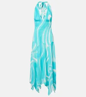 Emilio Pucci Iride Halterneck Jersey Midi Dress - Blue