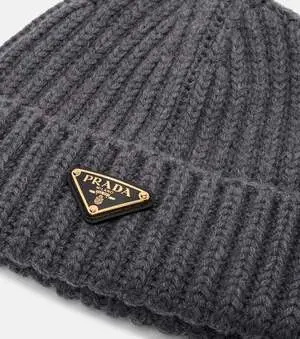 Prada Logo Ribbed-knit Wool And Cashmere Beanie