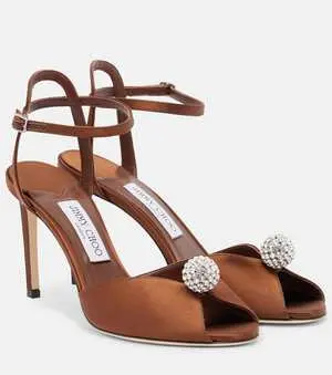 JIMMY CHOO Sacora 85 Satin Peep-toe Sandals - Brown