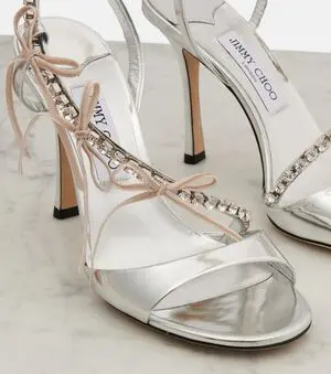 JIMMY CHOO Lula 100 Metallic Leather Sandals - Silver