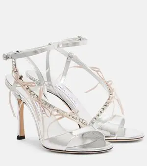 JIMMY CHOO Lula 100 Metallic Leather Sandals Silver