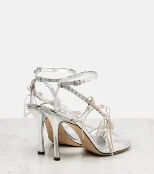JIMMY CHOO Lula 100 Metallic Leather Sandals - Silver