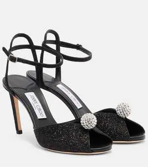 JIMMY CHOO Sacora 85 Glitter Peep-toe Sandals - Black