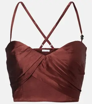 Poupette St Barth Palmire Satin Crop Top - Brown