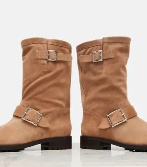 JIMMY CHOO Biker Suede Mid-calf Boots