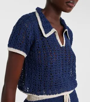 Anna Kosturova Crochet Cotton Polo Shirt