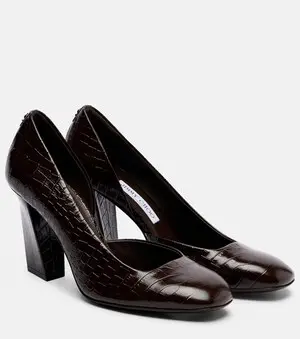 JIMMY CHOO Farren 85 Croc-effect Leather Pumps - Brown