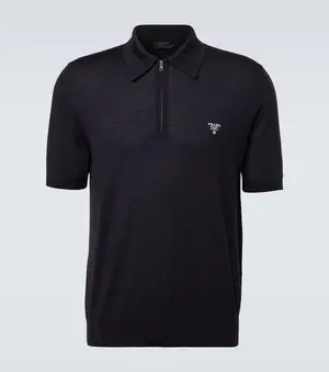 Prada Logo Virgin Wool Polo Shirt - Blue
