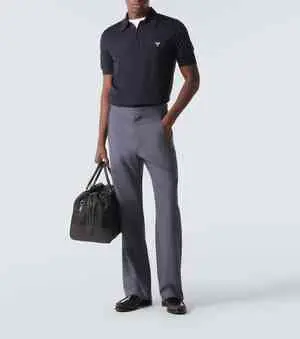 Prada Logo Virgin Wool Polo Shirt - Blue