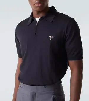 Prada Logo Virgin Wool Polo Shirt - Blue
