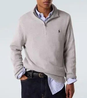 Polo Ralph Lauren Cotton Quarter Zip Sweater - Grey